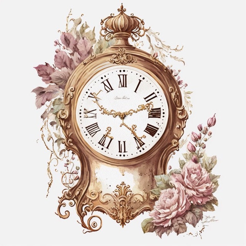 Antique French Clock Watercolor Clipart 8 High Quality JPG - Etsy