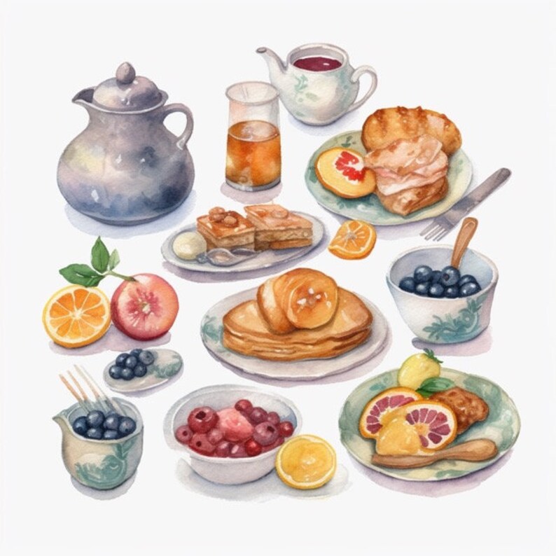 Breakfast Food Clipart Clip Art 8 High Quality JPG Watercolor - Etsy