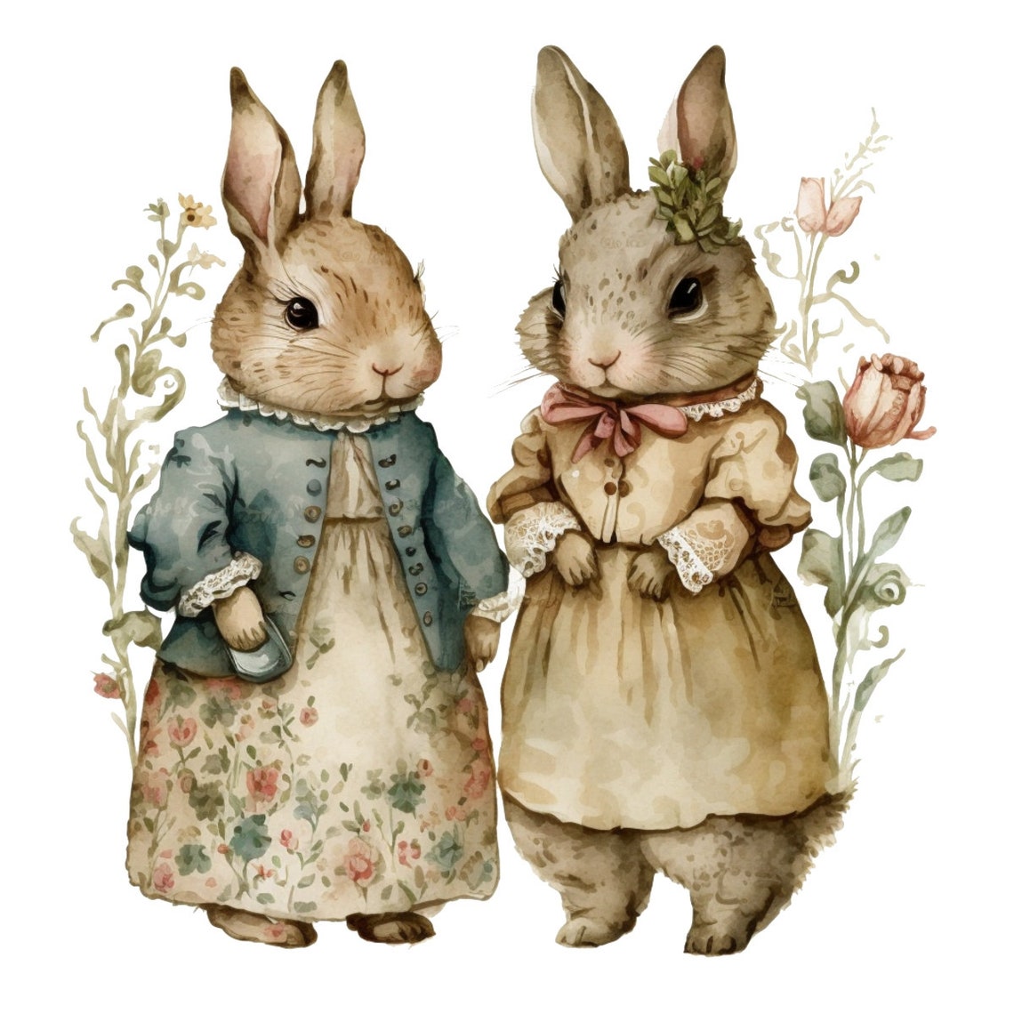 Bunny Rabbit Couple Watercolor Clip Art 4 High Quality PNG Transparent ...