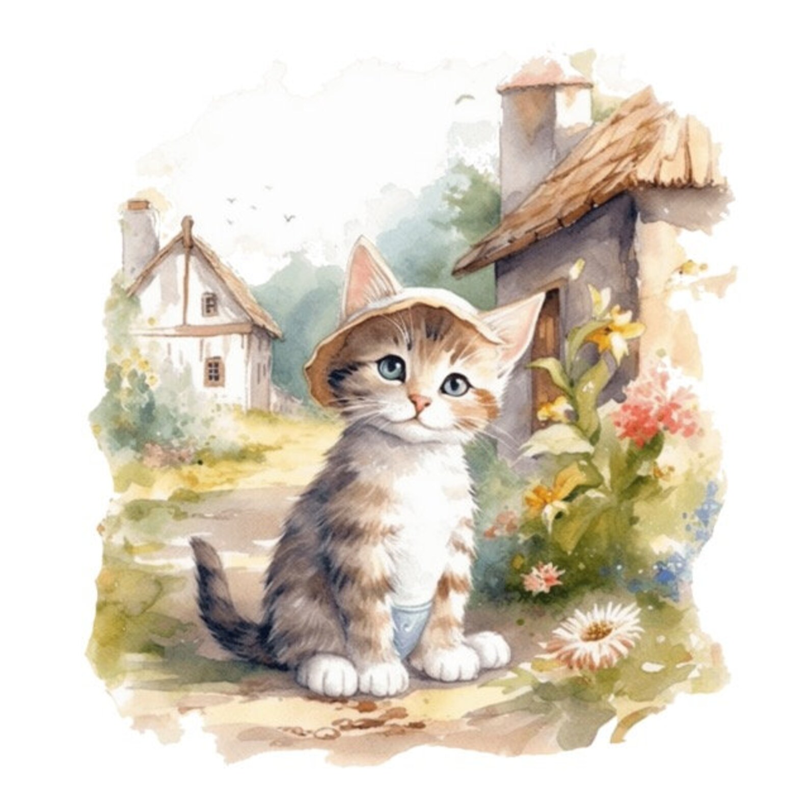 Kitten Kitty Cat in Vintage Clothes Summer Meadow Clipart - Etsy