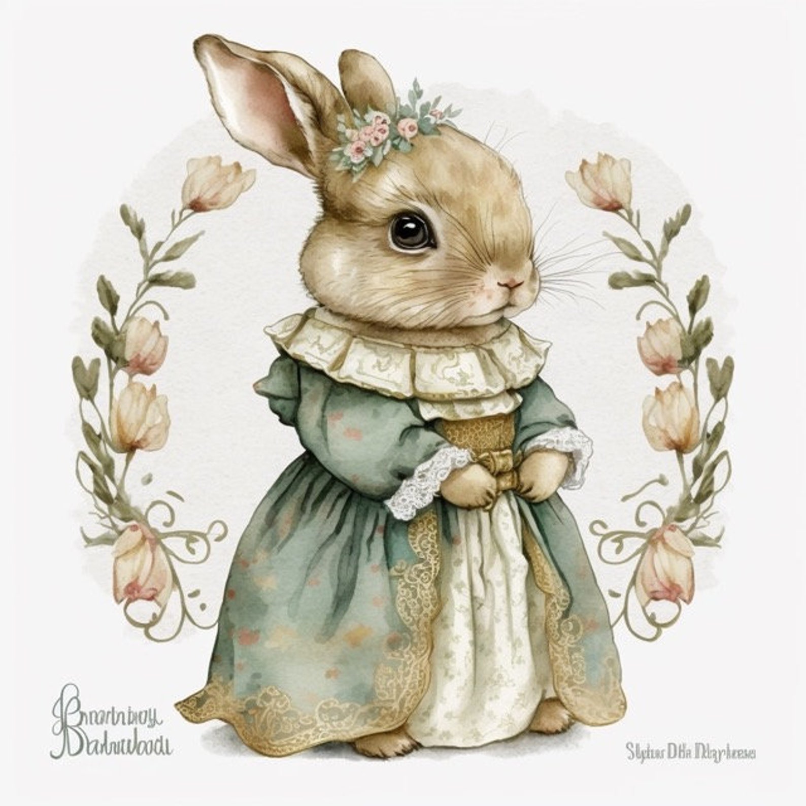 Tudor Bunny Rabbit Clipart 8 High Quality JPG Watercolor Digital ...