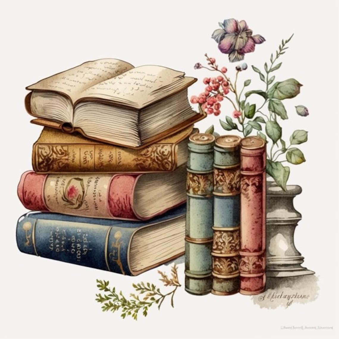 Antique Books Clipart Clip Art 8 PNG Format Instant Download - Etsy