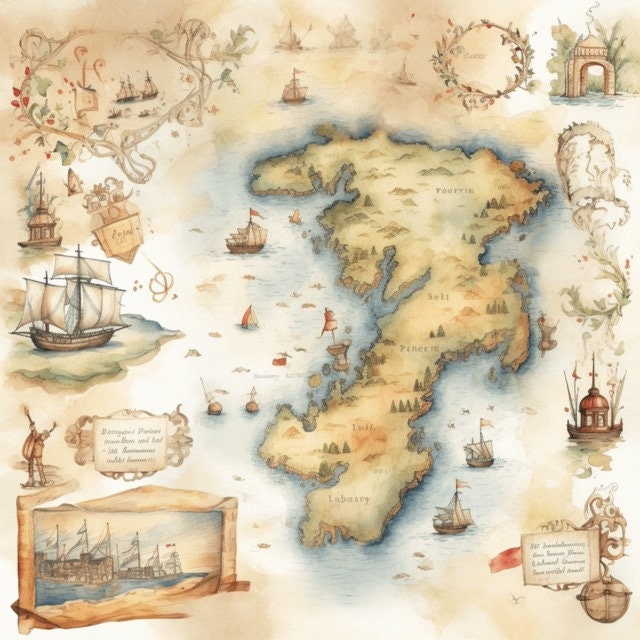 Antique Treasure Map Clipart Clip Art 8 PNG Format Instant - Etsy