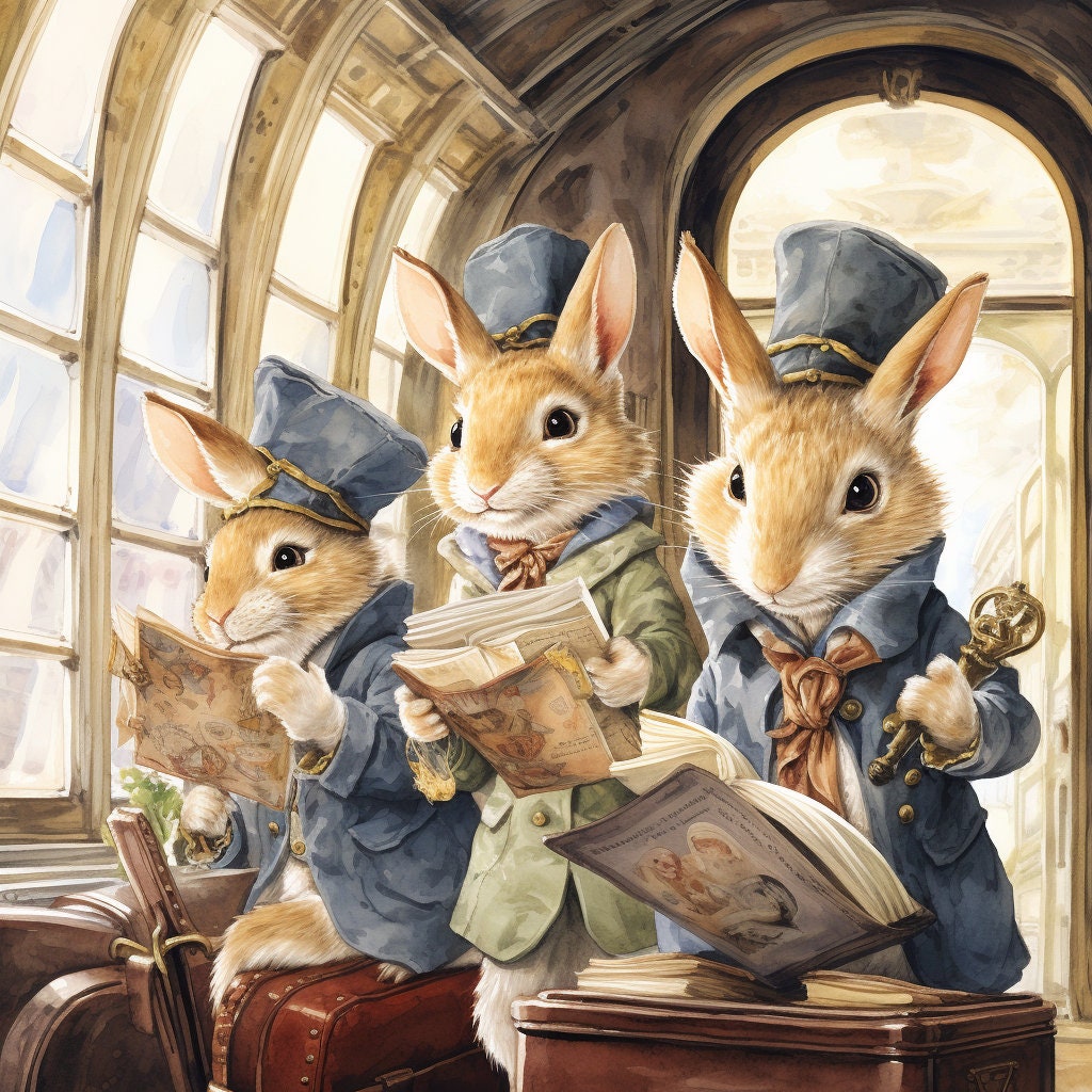 Bunny Rabbits Travel Train Clip Art 4 High Quality JPG Card Making ...