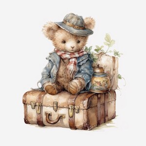 Traveling Teddy Bear Suitcase Watercolor Clipart 8 High Quality JPG ...
