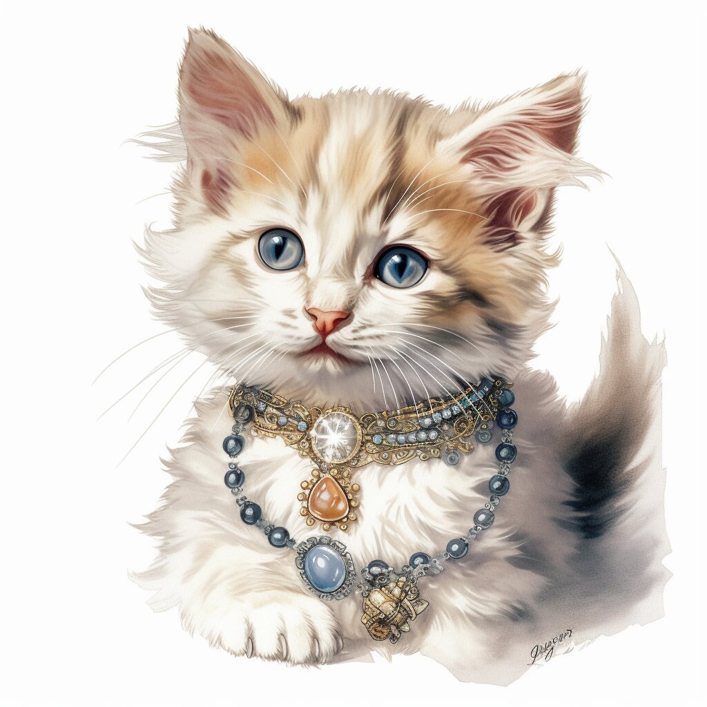 Cute Kitten With Jewelry Clipart 8 High Quality JPG Watercolor Art ...