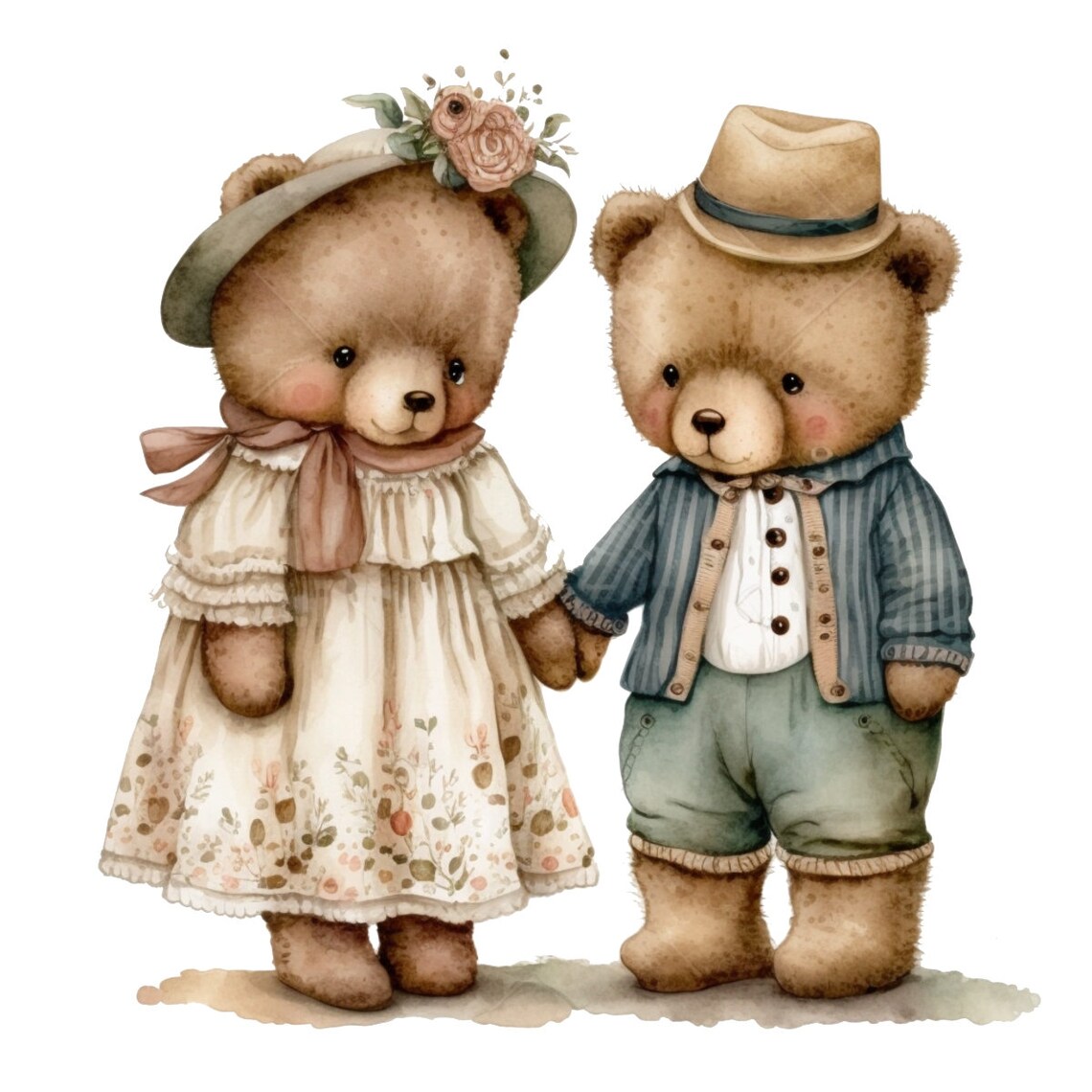 Teddy Bear Couple Watercolor Clip Art 4 High Quality (Download Now) - Etsy