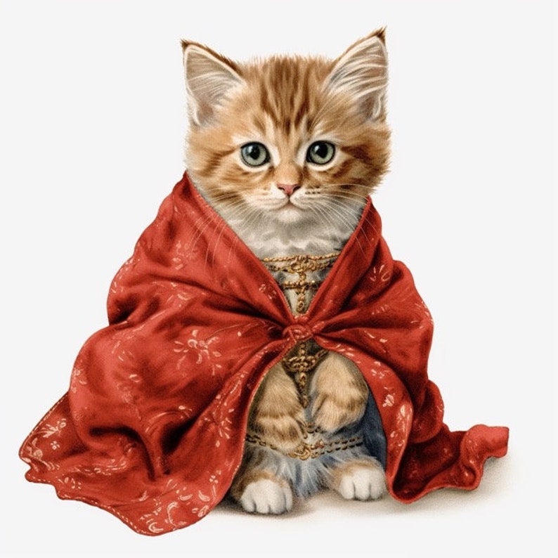 Elizabethan Kitty Cat Kitten Watercolor Clipart 8 High Quality - Etsy