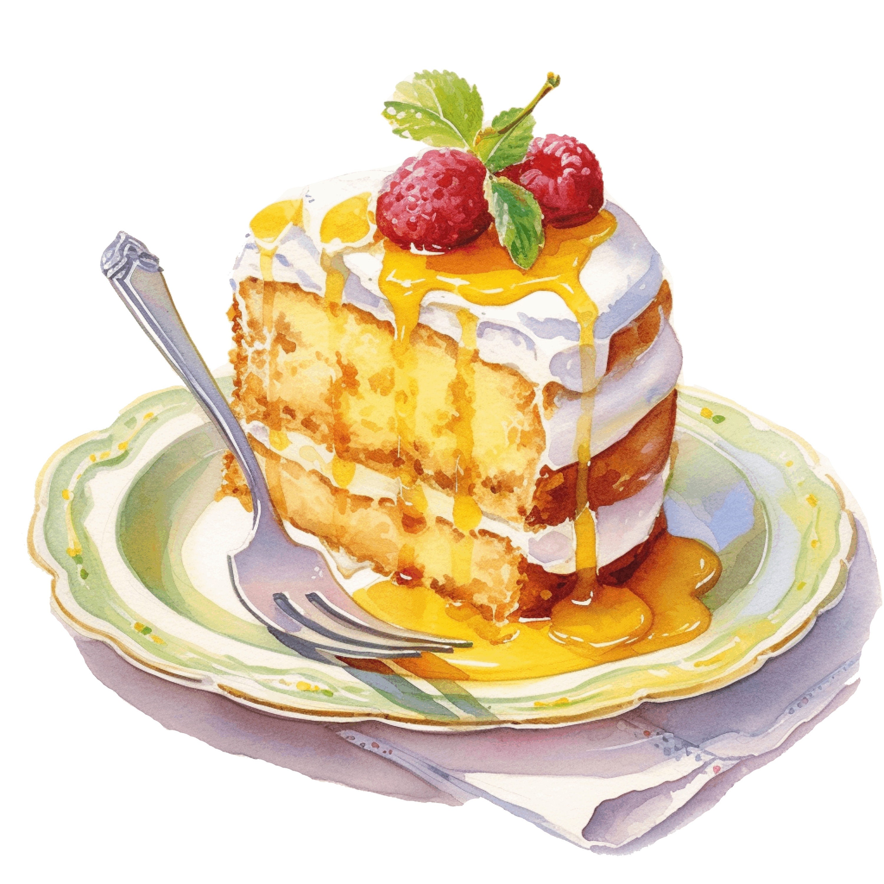 Lemon Cake With Whipped Cream Watercolor Clip Art 4 High Quality PNG ...
