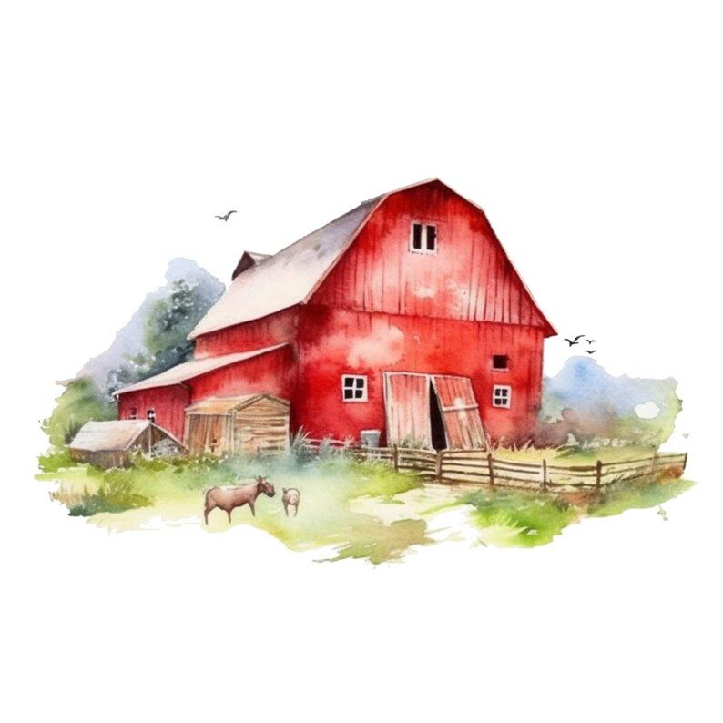 Red Barn Clipart Watercolor Clip Art 4 High Quality PNG - Etsy