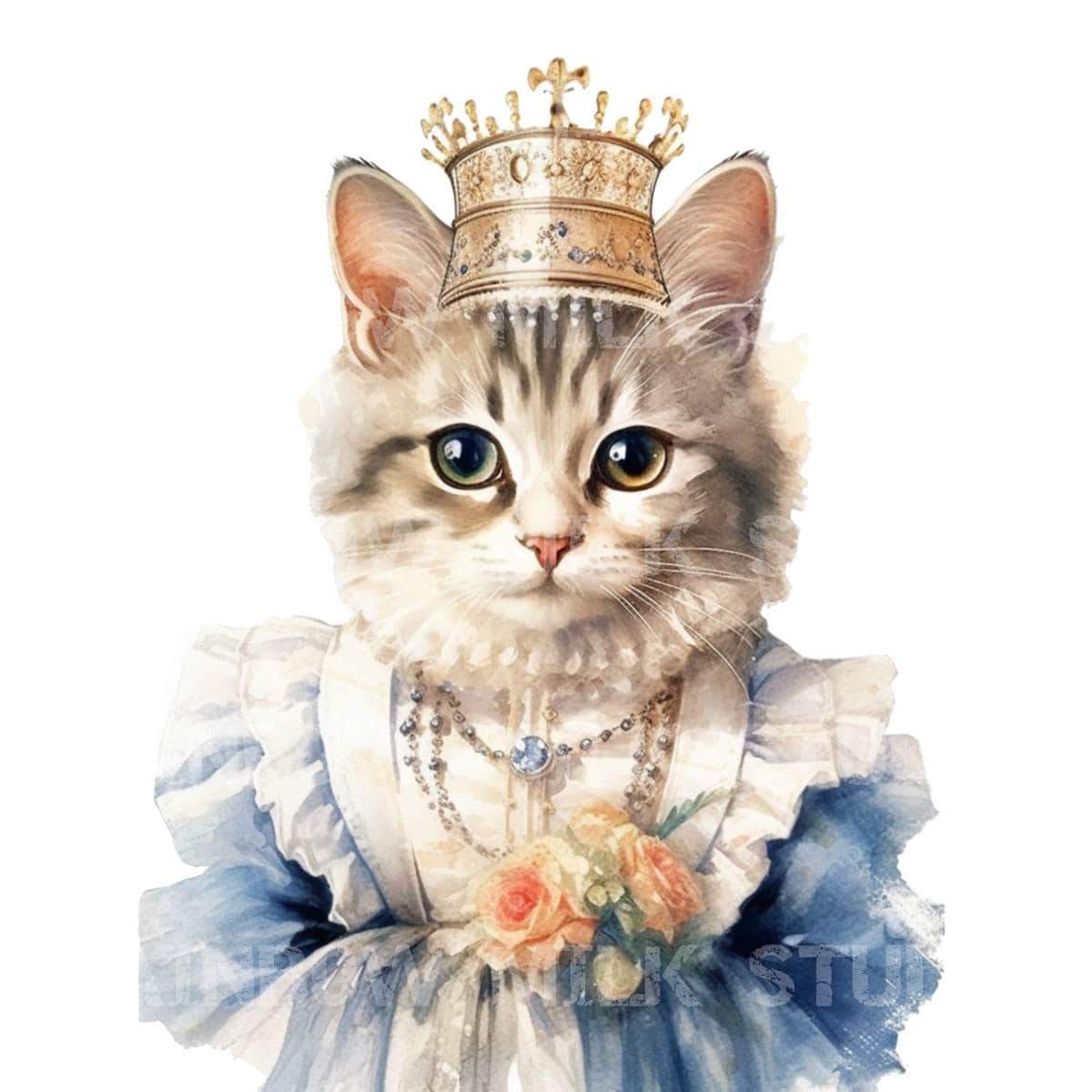 Kitty Cat Kitten Queen of Scotts Style Watercolor Clip Art 4 High ...