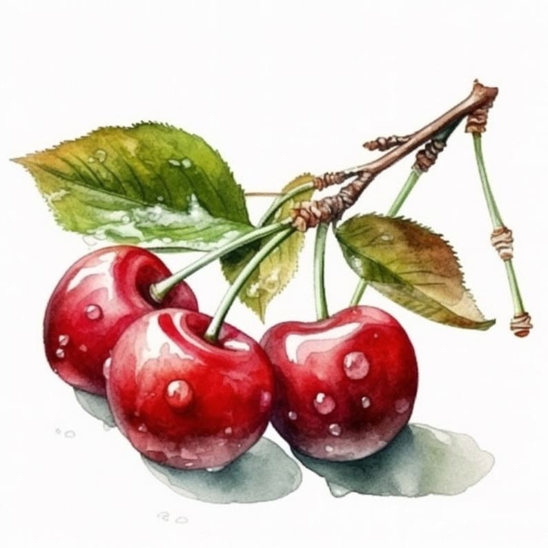 Cherry Watercolor Clipart Clip Art 8 PNG Format Instant Download for ...