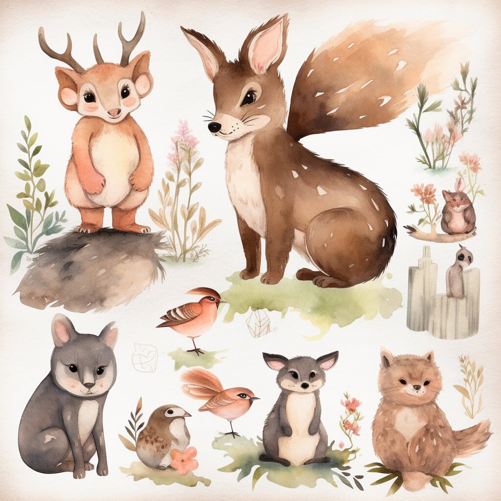 Watercolor Woodland Animals Clipart 8 High Quality JPG Art - Etsy