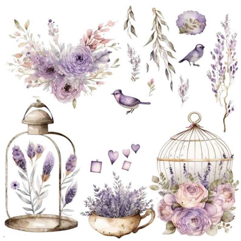 Lavender Wedding Elements Clipart Watercolor 4 High Quality - Etsy