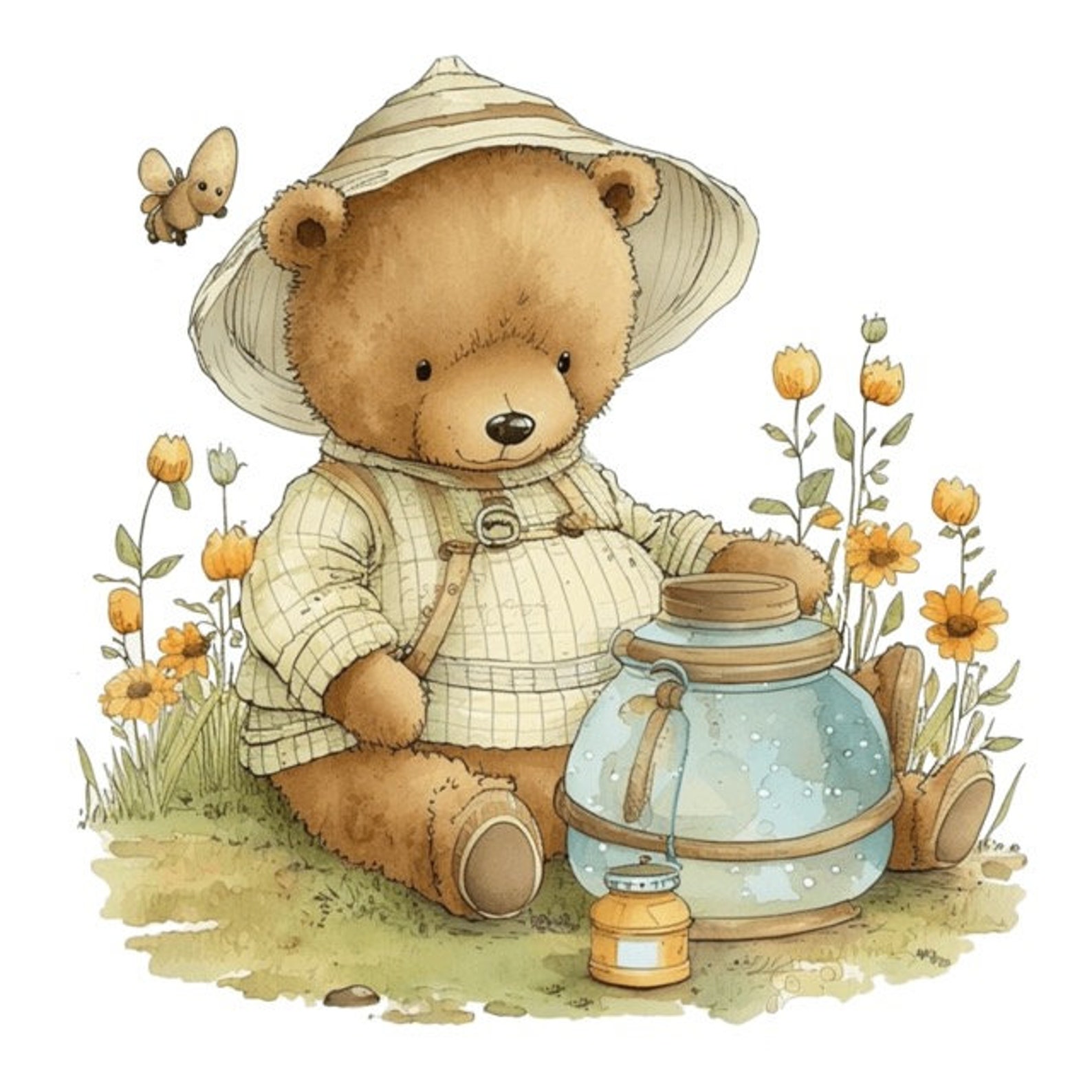 Teddy Bear With Honey Pot Watercolor Clipart 4 PNG Card Making - Etsy