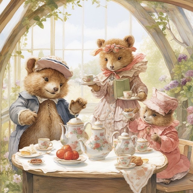 Teddy Bear Tea Time Watercolor Clip Art Sublimation Graphics 4 JPG ...