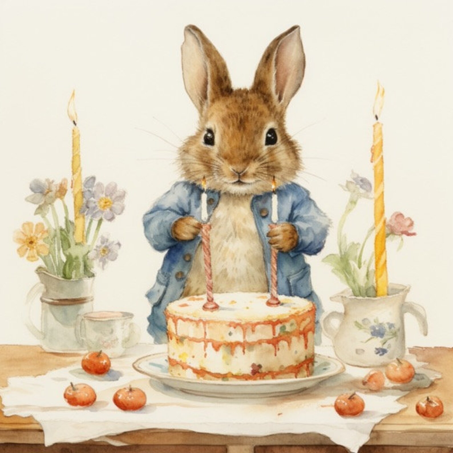 Bunny Rabbit Birthday Card Watercolor Clip Art Sublimation Graphics 4 ...