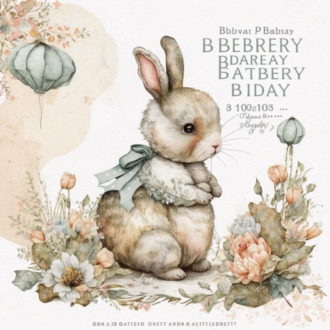 Birthday Bunny Rabbit Watercolor Clip Art Invitations Card Making 4 PNG ...