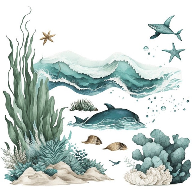 Beach Coastal Coast Watercolor Clip Art 4 High Quality PNG Format ...