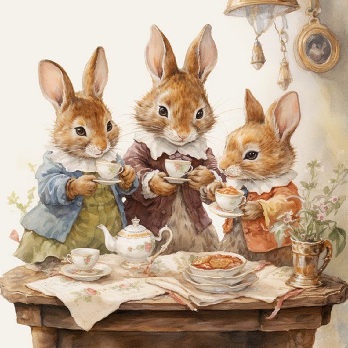 Bunny Rabbit Tea Time Watercolor Clip Art Sublimation Graphics - Etsy