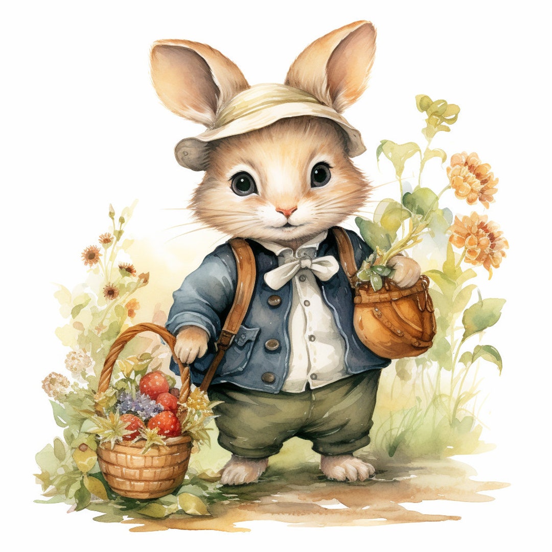 Bunny Rabbit Gardening Clip Art 4 High Quality JPG Card Making Paper ...