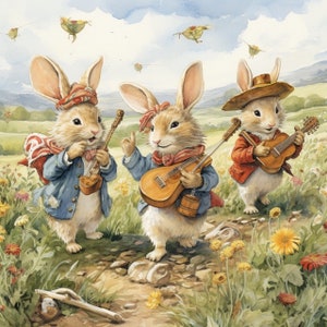 Bunny Rabbit Golf Play Watercolor Clip Art 4 JPG Files Mix Media Paper ...