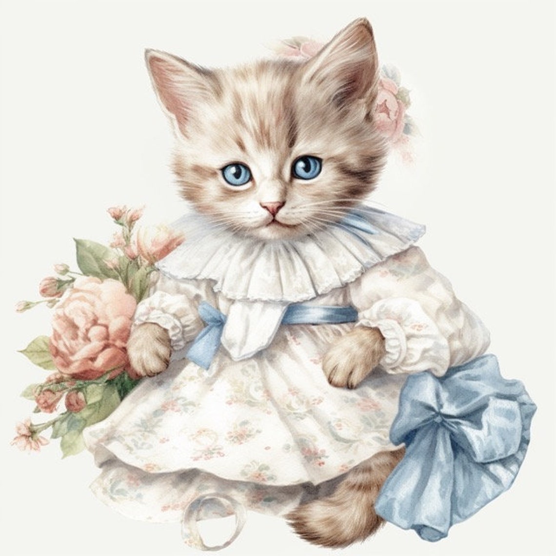 Rococo Kitty Cat Kitten Watercolor Clipart 8 High Quality JPG - Etsy