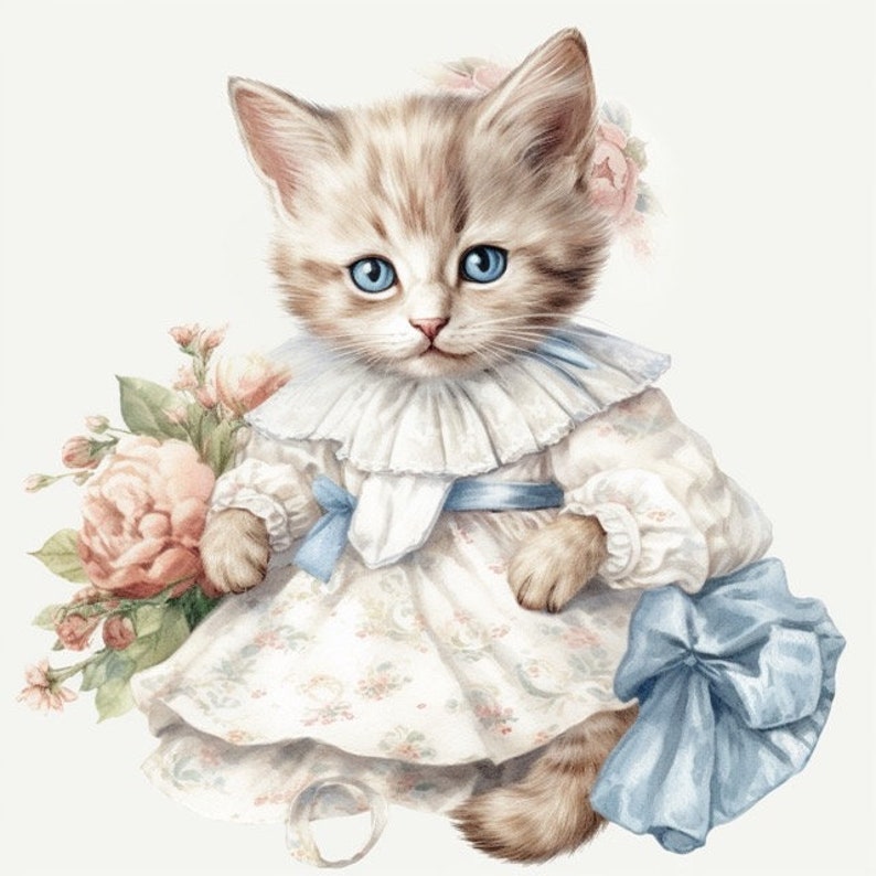 Rococo Kitty Cat Kitten Watercolor Clipart 8 High Quality JPG Digital ...