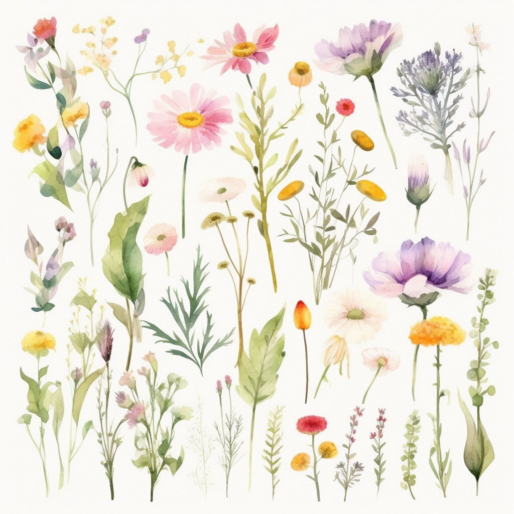 Watercolor Wild Flowers Clipart 8 High Quality JPG Watercolor - Etsy