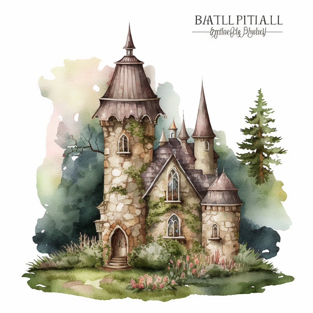 Fairy Tale Castles Clipart, 8 High Quality JPG Watercolor Art, Digital ...