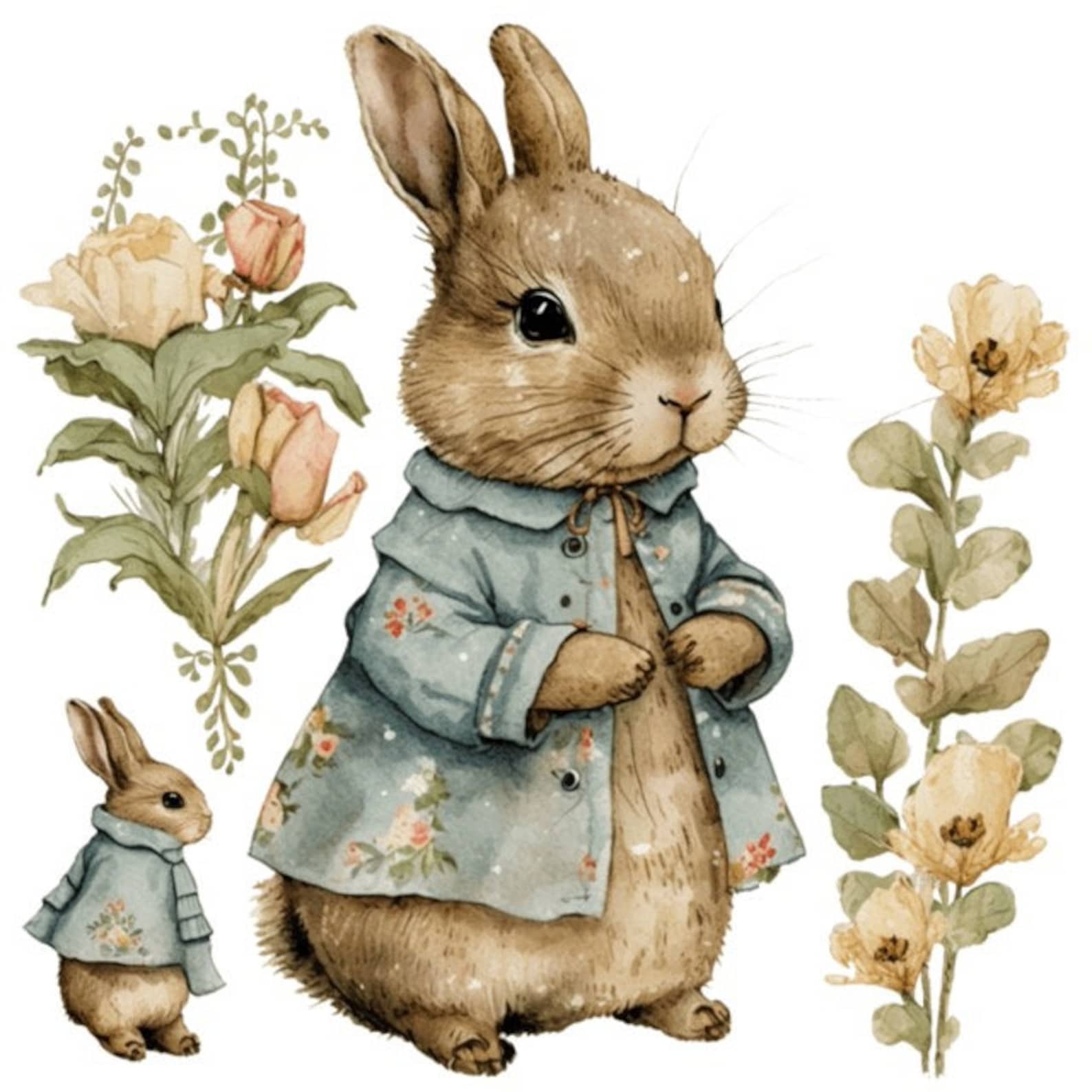 Watercolor Renaissance Bunny Rabbit Sublimation Graphics Clip - Etsy