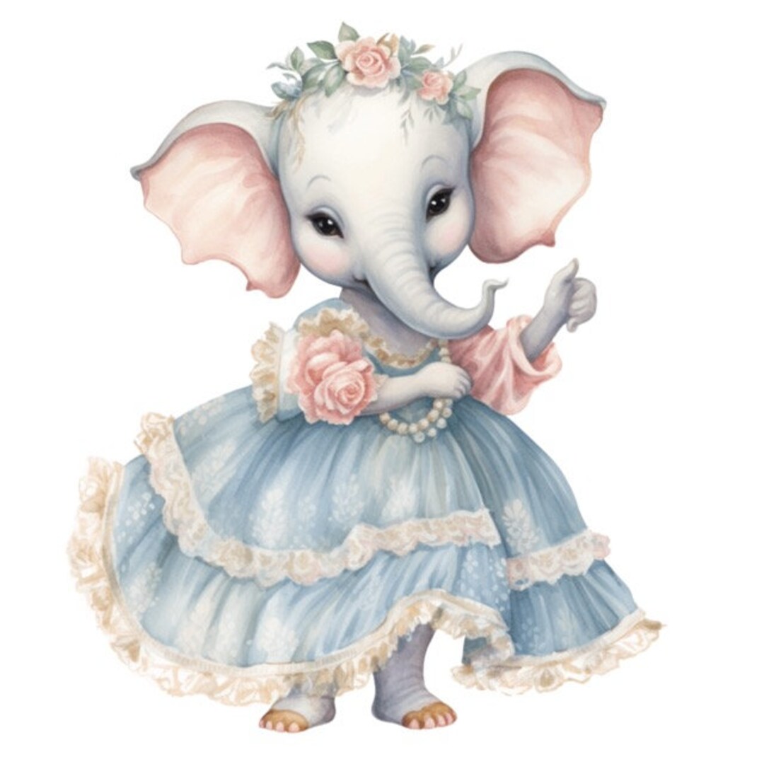 Vintage Elephant Watercolor Clip Art Sublimation Graphics 4 PNG Files ...