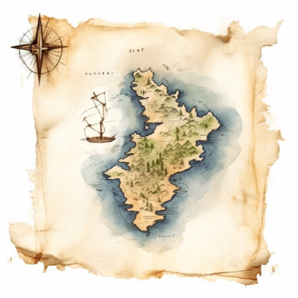 Antique Treasure Map Clipart 4 300 DPI PNG Transparent Background ...