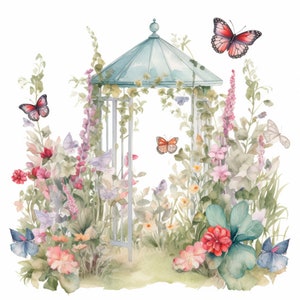 Summer Butterfly Garden Clipart, 8 High Quality JPG Watercolor Art ...