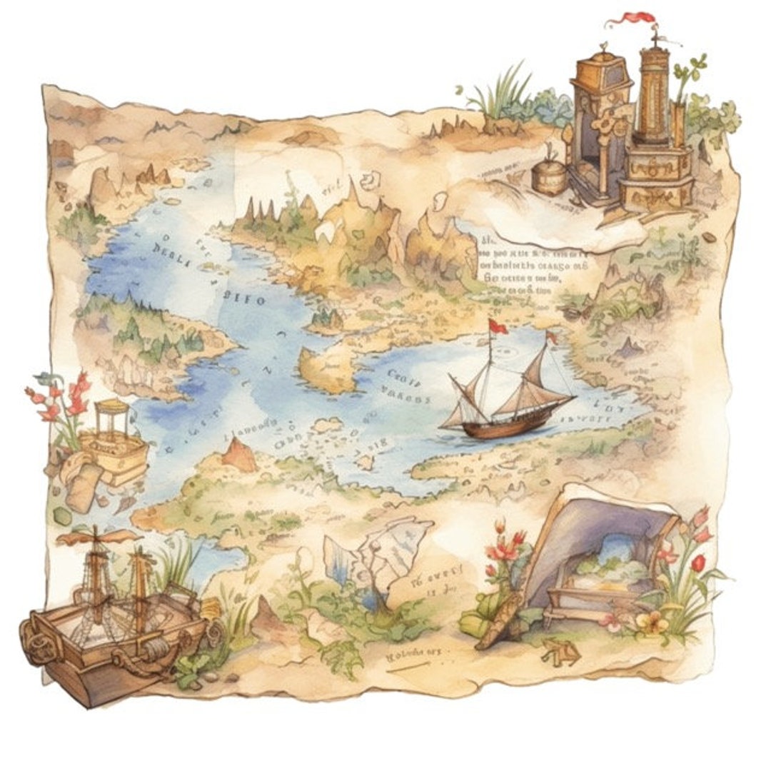 Antique Treasure Map Clipart Clip Art 8 PNG Format Instant Download ...