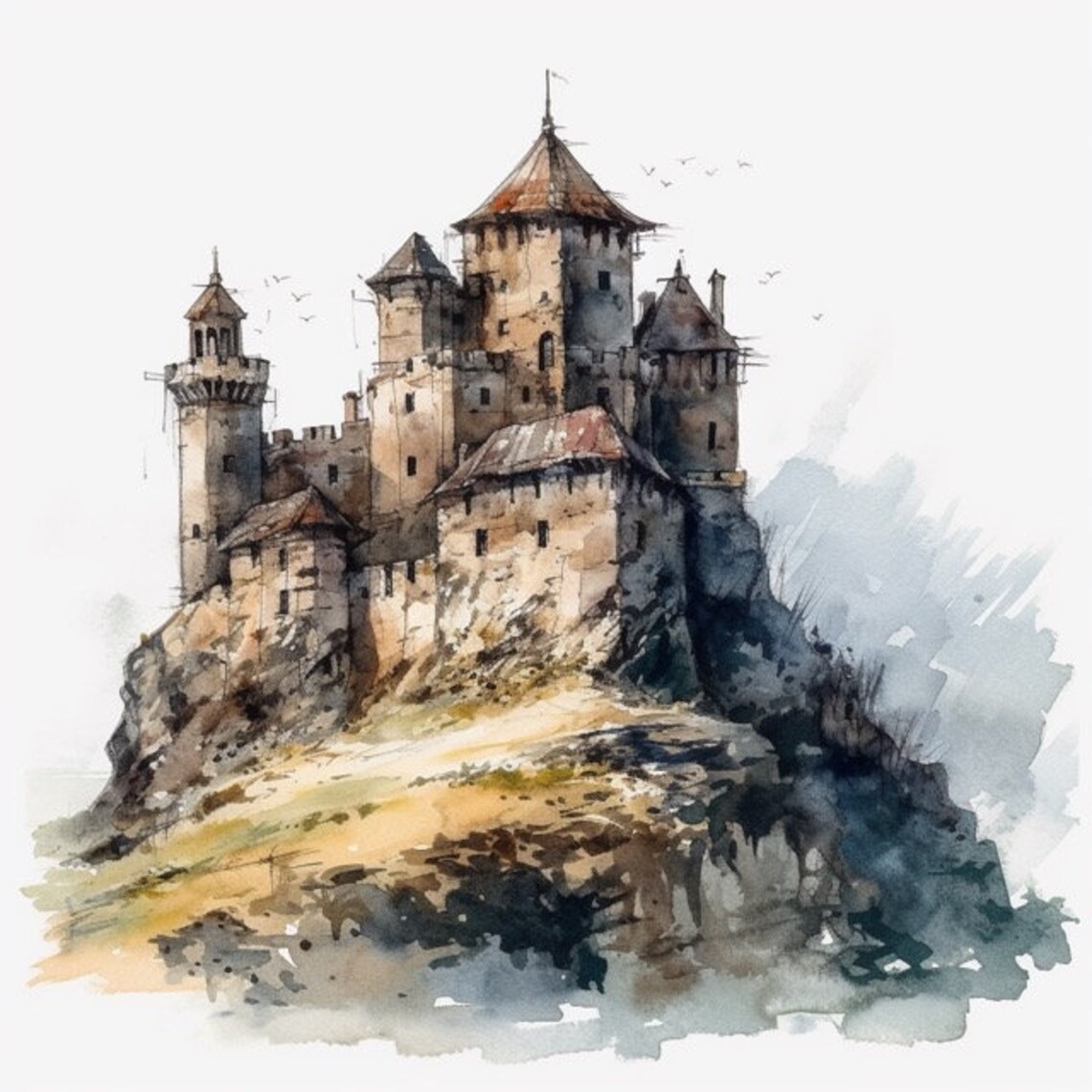 Watercolor Ancient Castles Clipart 8 High Quality JPG Watercolor Art ...