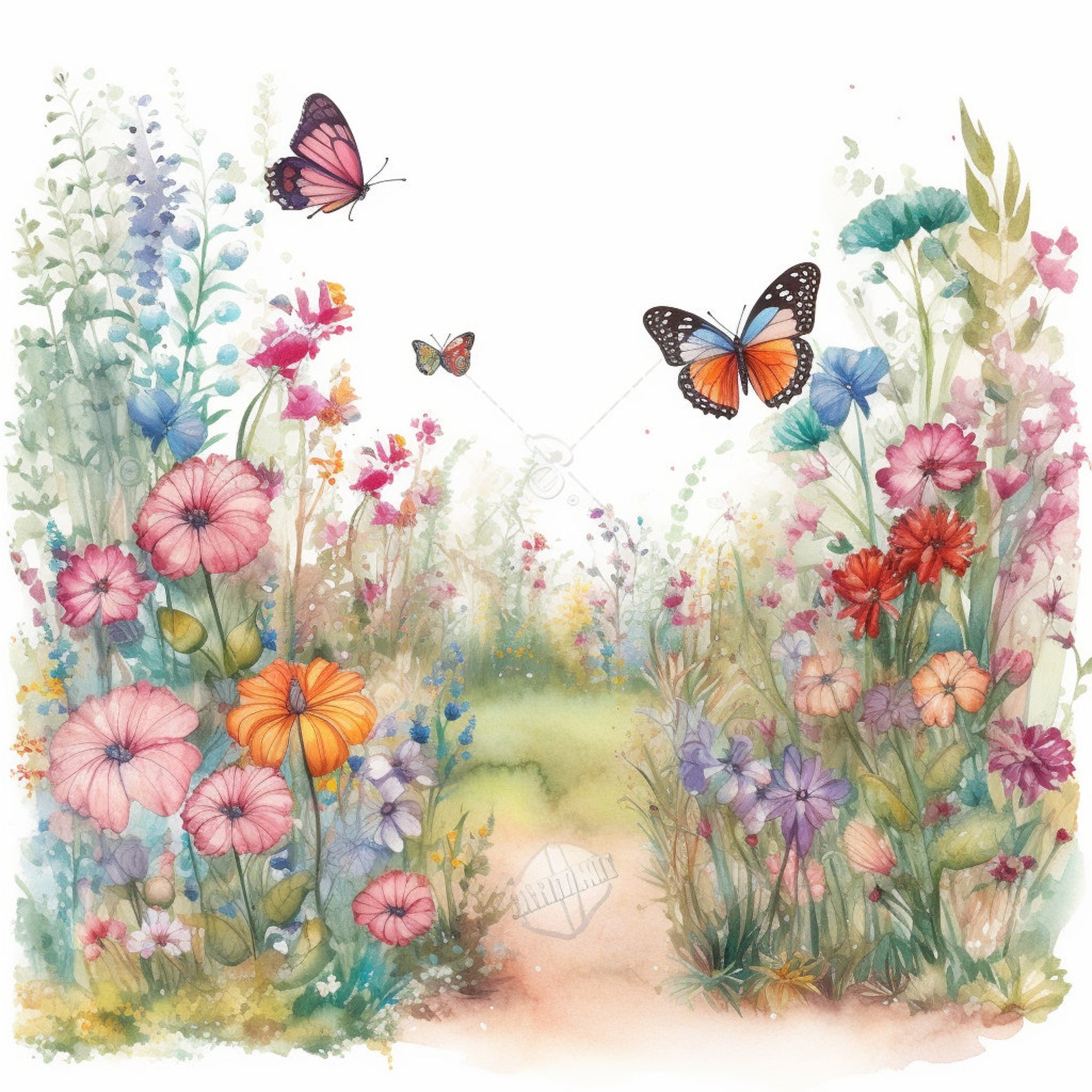 Summer Butterfly Garden Clipart 8 High Quality JPG Watercolor - Etsy