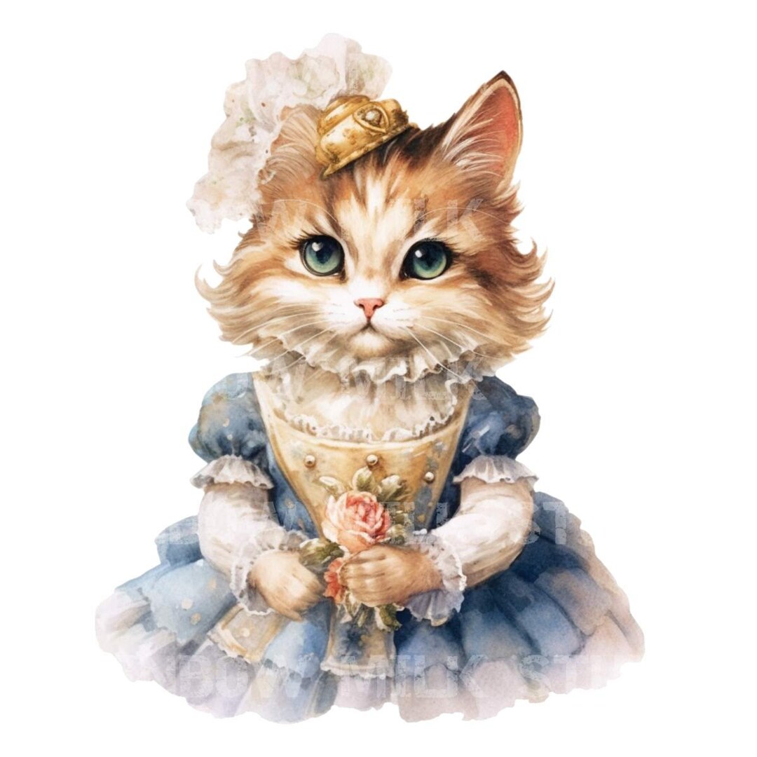 Kitty Cat Kitten Queen of Scotts Style Watercolor Clip Art 4 High ...
