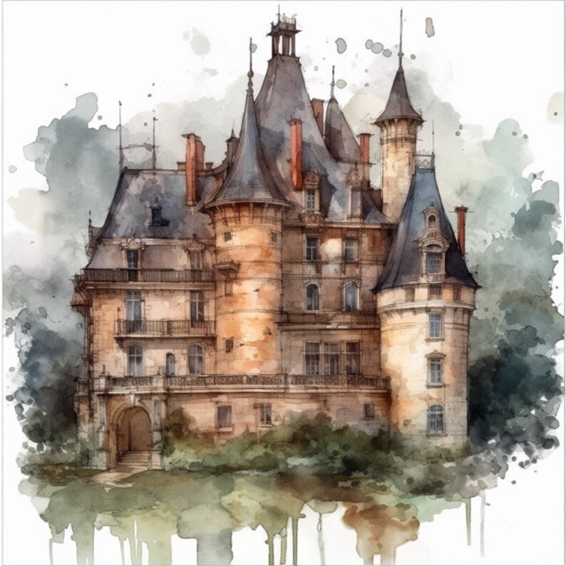 Watercolor French Castles Clipart 8 High Quality JPG Watercolor Art ...
