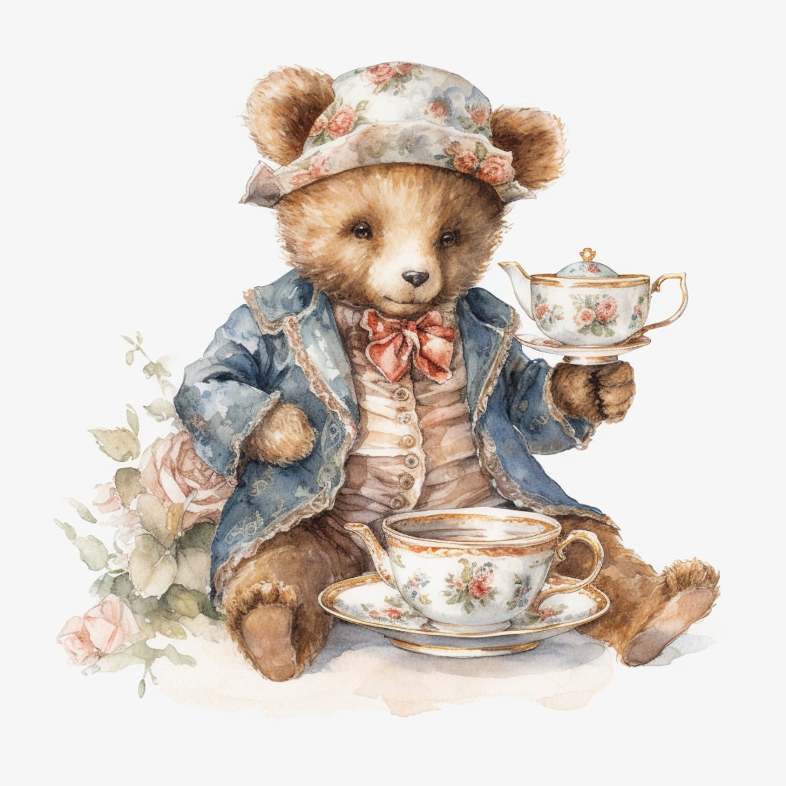 Teddy Bear Tea Time Watercolor Clipart 8 High Quality JPG - Etsy