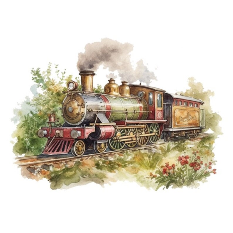 Antique Train Watercolor Clip Art 4 High Quality PNG Format - Etsy
