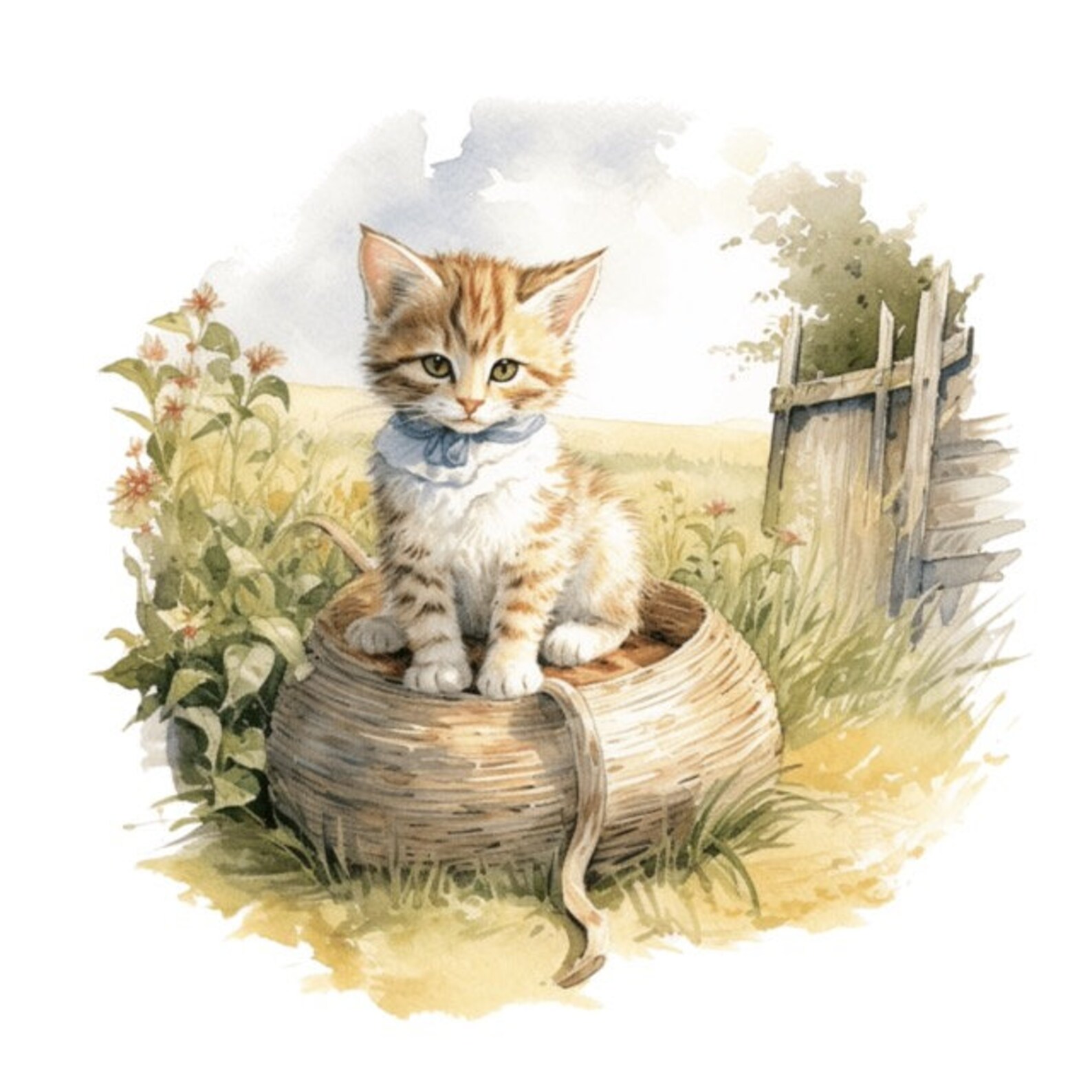 Kitten Kitty Cat in Vintage Clothes Summer Meadow Clipart - Etsy