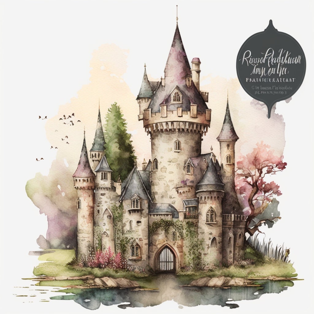 Fairy Tale Castles Clipart, 8 High Quality JPG Watercolor Art, Digital ...