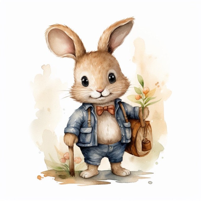 Bunny Rabbit Hiking Watercolor Clip Art 4 PNG Files Mix Media Paper ...