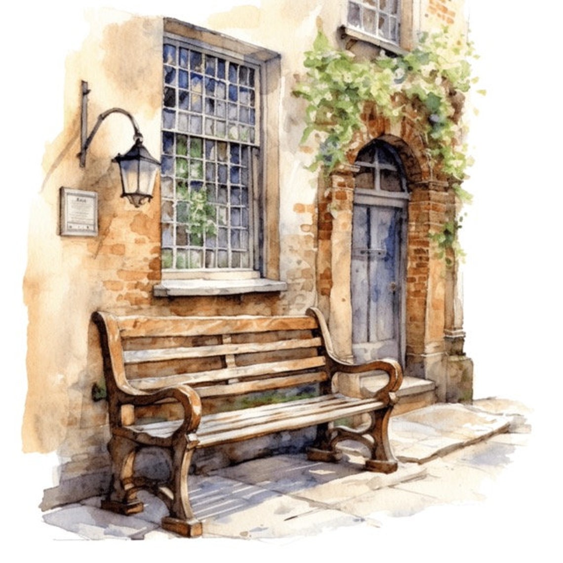 London Street Bench Watercolor Clip Art 4 High Quality PNG Junk Journal ...