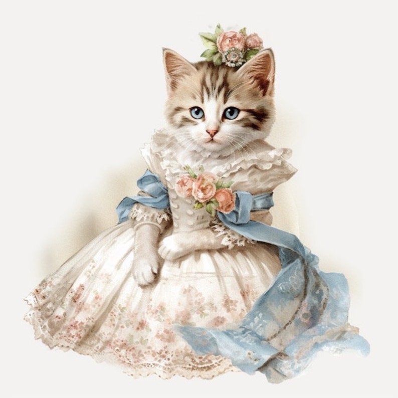 Victorian Kitty Cat Kitten Watercolor Clipart 8 High Quality - Etsy