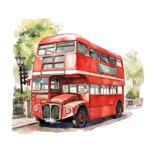 London Bus Watercolor Clip Art Sublimation Graphics 4 High Quality PNG ...