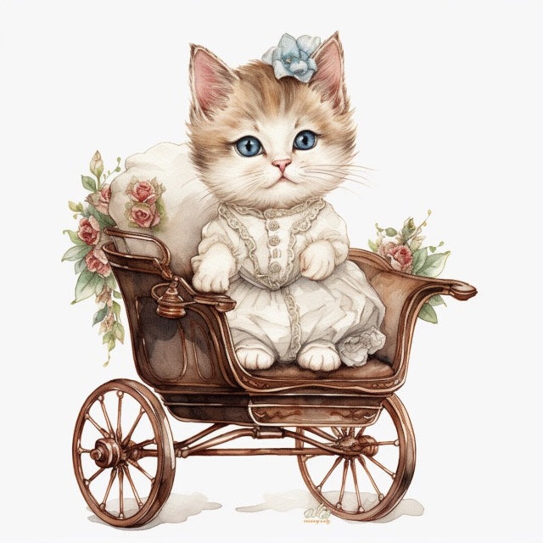 Kitten in a Carriage Clipart Clip Art 8 PNG Format Instant Download for ...