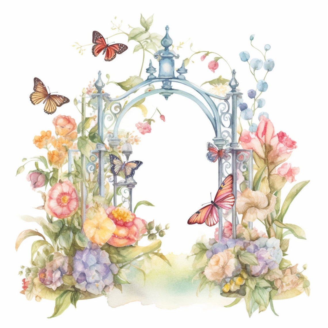 Summer Butterfly Garden Clipart 8 High Quality JPG Watercolor - Etsy