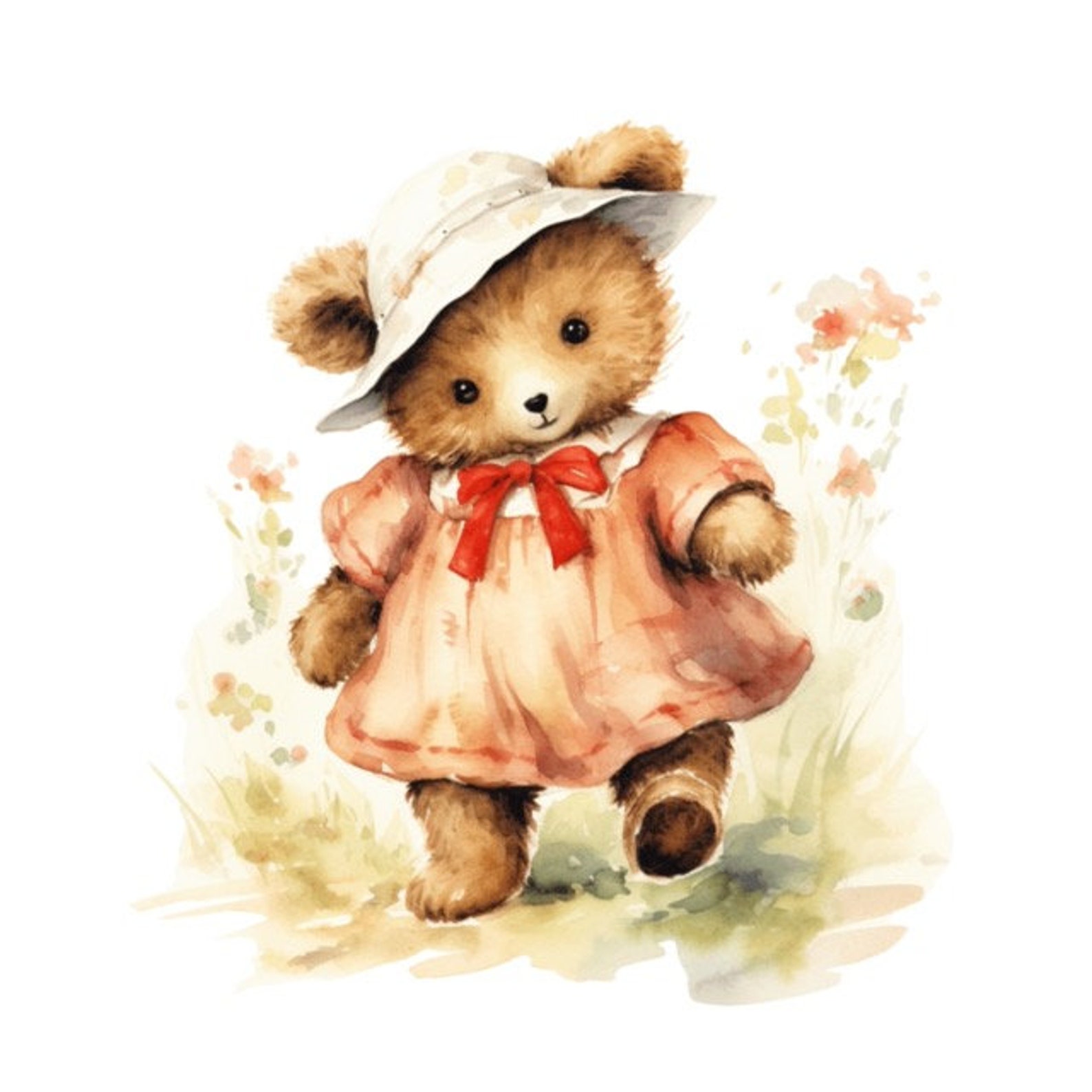 Teddy Bear Vintage Watercolor Clip Art 4 PNG Card Making Paper Crafts ...